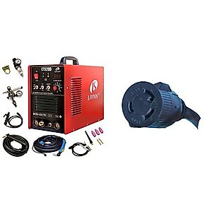 Lotos CT520D Plasma Cutter Tig Stick Welder 3 in 1 Combo Welding Machine, 50Amp Air Plasma Cutter, 200A TIG/ Stick Welder, Dual Voltage 220V/110V and Technology PT01 Pigtail Type 1, Convert 220V to 110V for LT5000D/LTP5000D/LTPDC2000D/CT520D, Black bundle