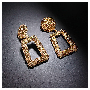 Gold Statement Geometric Dangle Earrings, Big Rectangle Drop Earrings for Women