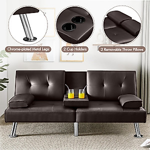 Yaheetech Convertible Sofa Adjustable Couch Sleeper Modern Faux Leather Home Reversible Loveseat, Removable Armrests, 3 Angles, 772lb Capacity, Espresso