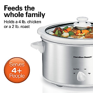 Hamilton Beach 4-Quart Slow Cooker with Dishwasher-Safe Stoneware Crock & Lid, Stainless Steel (33140V)