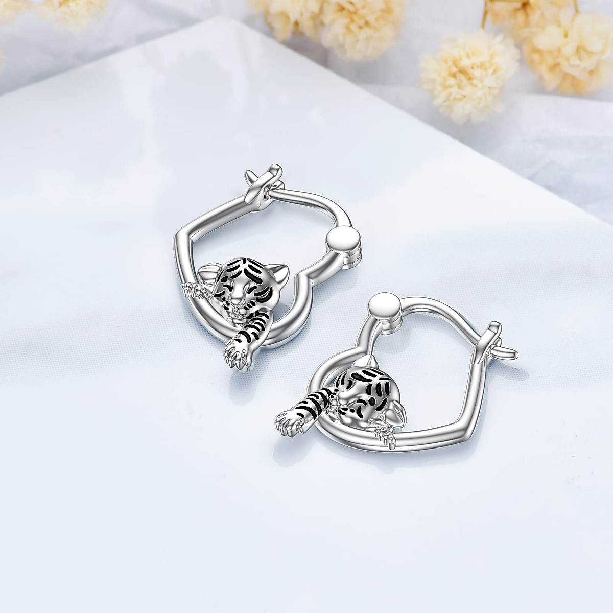 PELOVNY Tiger Earrings 925 Sterling Silver Hypoallergenic Tiger Hoop Earring Jewelry Graduation Birthday Gifts for Women