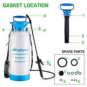 Kitahara 2 Gallon Garden Pump Pressure Sprayer with Pressure Relief Valve, Adjustable Shoulder Strap and Nozzles, for Yard Lawn Weeds Plant Water