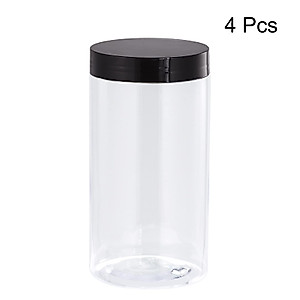 uxcell Round Plastic Jars with Black Screw Top Lid, 17oz/ 500ml Wide-mouth Clear Empty Containers for Storage, Organizing, 4Pcs