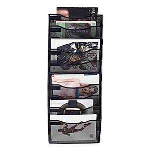 Klickpick Office 10 Sections Hanging Files Wall Mounted Metal Mesh Document File Organizer Magazine Holder Rack Organizer Racks Multipurpose Use to Display Files, Magazine, Newspapers- Black