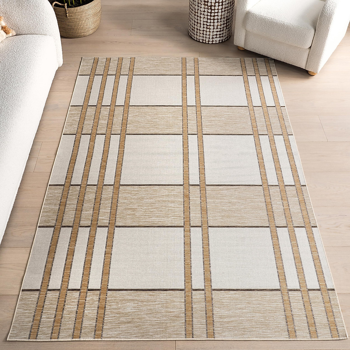 nuLOOM 7' x 9' Upgraded Performance Outdoor Area Rug, Stain Resistant, Durable, Modern, Patio, Balcony, Living Room, Dining Room, Damsel Beige