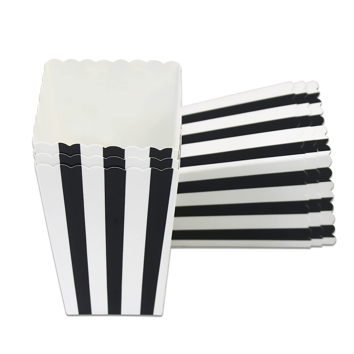 IPALMAY Black and White Striped Mini Paper Popcorn Boxes - Treat Boxes - Birthday Favor Box - Snack Boxes, Family Movie Night Boxes, Set of 36