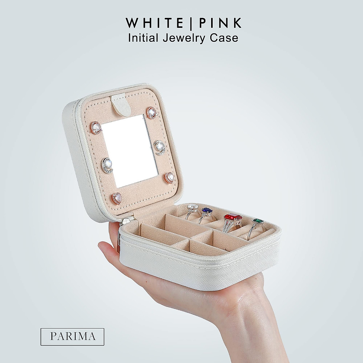 Parima Travel Jewelry Case for Women Fashion, A Initial Small Travel Jewelry Case | Personalized White Jewelry Case for Teen Girl | Gifts Trendy Stuff