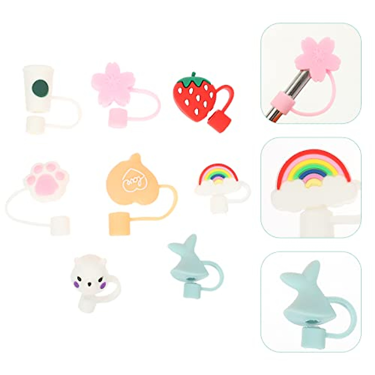 Hemoton Straw Tips 8pcs Straw Tips Cover Reusable Cute Drinking Straw Caps Silicone Straw Protectors Plugs for Milk Tea Beverage Jumbo Mugs Water Bottle Tip Silicone Straw Tips (Random Style)