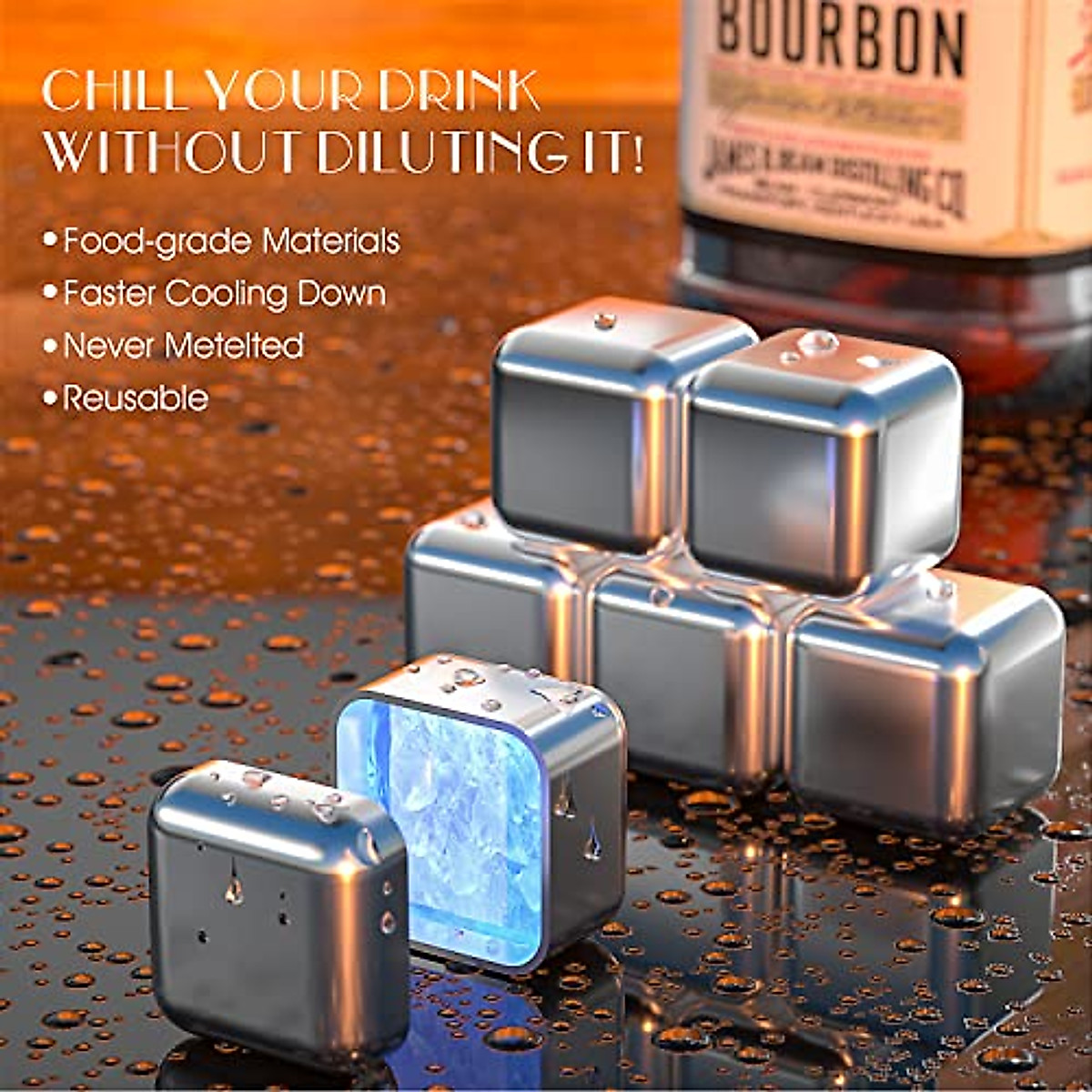 Whiskey Gifts for Men Dad, Whiskey Set with Leather Box, 6 Whiskey Stones, 10 OZ Whiskey Glass, Whiskey Stones Gift Set for Men, Husband, Boyfriend, Birthday, Anniversary, Father's Day or Christmas