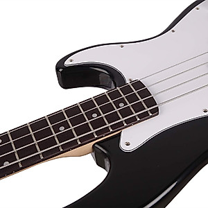 ATERI Full Size Electric Bass Guitar, Right Handed 4-String Electric Bass for Starter Beginner with AMP Wire and Accessories (Black)