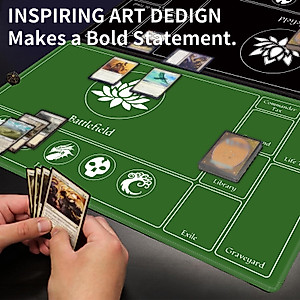 EDGFRTOIO Card Playmat Stitched with Magic Zones, Game Mats Tabletop 24x14 inch for MTG/TCG Card Battles Commander Deck Gaming Desk Mat Duel Mat Card Gameplay Mats for Beginner (Black, Green, 2 Pack)