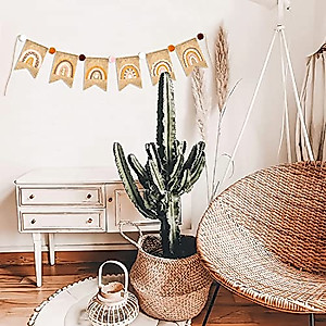 JAPBOR Boho Rainbow Burlap Banner, Bohemian Swallowtail Flag and Felt Ball Banner Decor, Wall Bohemian Hanging Garland for Baby Shower Birthday Summer Festivals Wedding Home Beach Party Decoration