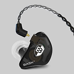 BASN Professional in Ear Monitor Headphones for Singers Drummers Musicians with MMCX Connector IEM Earphones (Pro Clear Black)