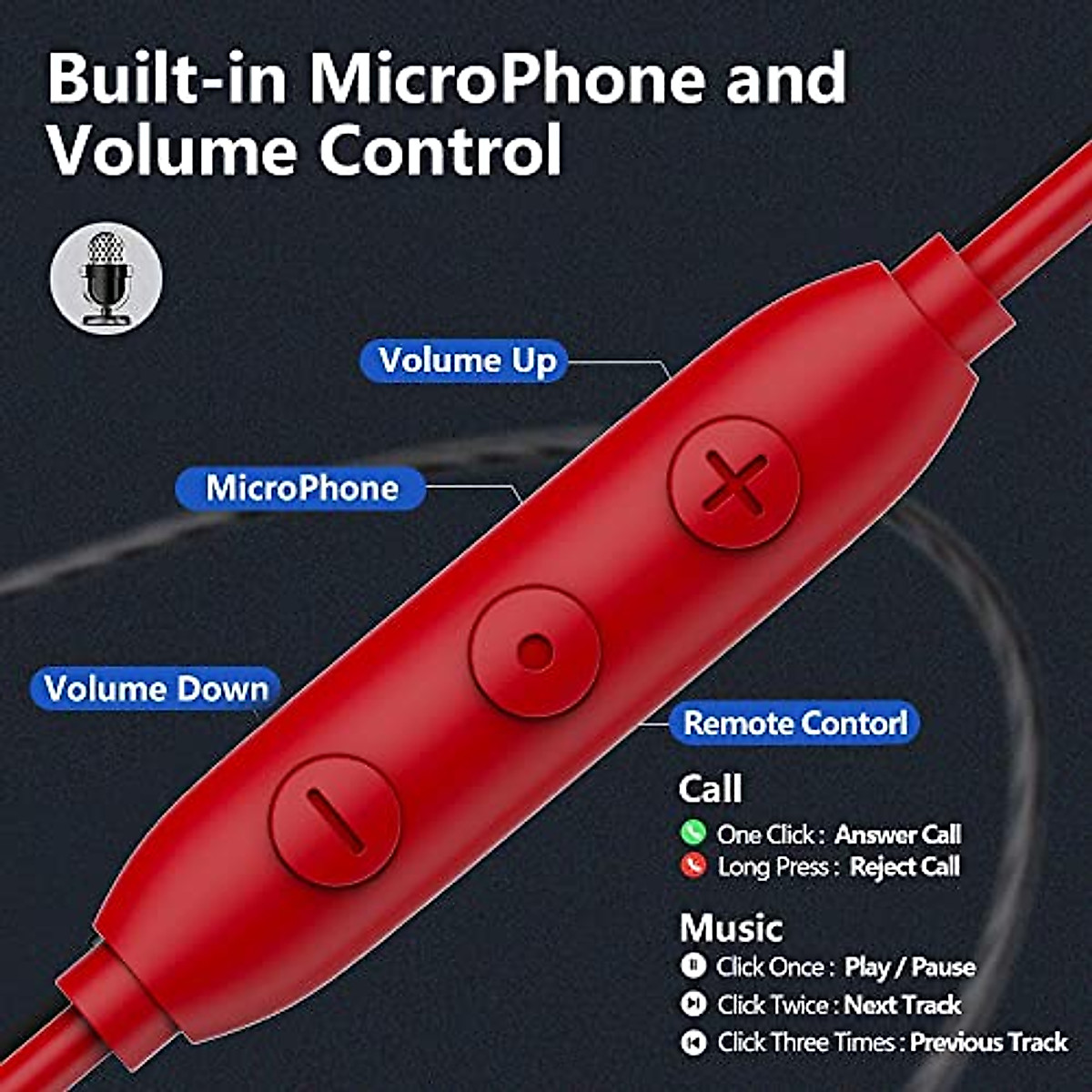 BACKWIN Wired Earbuds Dual-Drive Iron Ring in-Ear Headphones with mic Hi-Res immersive Sound Heavy bass Noise Isolation Earphones bass Boost,High Fidelity 3.5mm Jack Ear Buds Noise-Cancelling (Red)