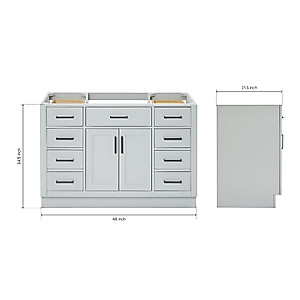 ARIEL Hepburn Bathroom Vanity Base Cabinet 48" Grey, Single Sink Configuration, 2 Soft Closing Doors, 9 Full Extension Dovetail Drawers, Toe Kick, Matte Black