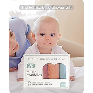 Mom Beebi Swaddle Blanket, Soft Silky Muslin Swaddle Blankets, Breathable and Skin-Friendly Baby Blankets for Boys & Girls, 4-Pack Unisex Baby Blankets, Newborn Gifts, 47 x 47 inches