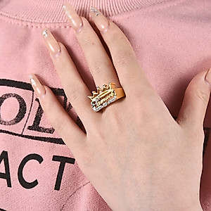 Gemiac Personalized Name Ring with Crown 18K Gold-Plated Nameplate Initial Ring Customized Jewelry Gift for Women Men