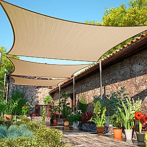 ShadeMart 16' x 16' Sand Sun Shade Sail UPF50 Square Canopy Fabric Cloth Screen, Water and Air Permeable & UV Resistant, Heavy Duty, Carport Patio Outdoor - (We Customize Size)