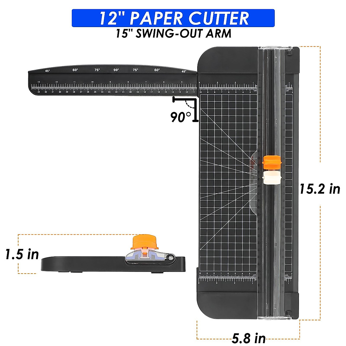 CREGEAR Paper Cutter 12 Inch Paper Trimmer with Scoring Blade, Paper Cutters for Cardstock Scrapbooking Tool with Automatic Security Safeguard and Side Ruler, Portable Paper Cutter for Crafting, Black