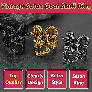 FaithHeart Rapper Biker Rings for Male Size 9 Stainless Steel Satan Church Jewelry Baphomet Goat Head Pinky Finger Charms