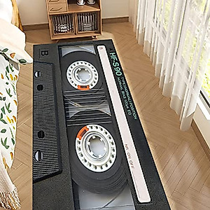 GUBIYU Music Record Black Area Rug Runner Music Carpet for Bedroom Living Room Classroom Study Playing Non-Slip Floor Mat Carpet Cool Rug Music Room Decor for Men Home Decor Rugs 23.6x59 Inches