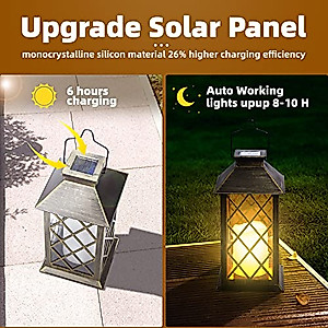 Solar Lanterns Outdoor Waterproof, Set of 2 Outdoor Lanterns for Patio Waterproof,14 Inch Waterproof LED Flickering Flameless Candle Mission Lights Garden Hanging Lanterns for Outdoor Halloween Decor