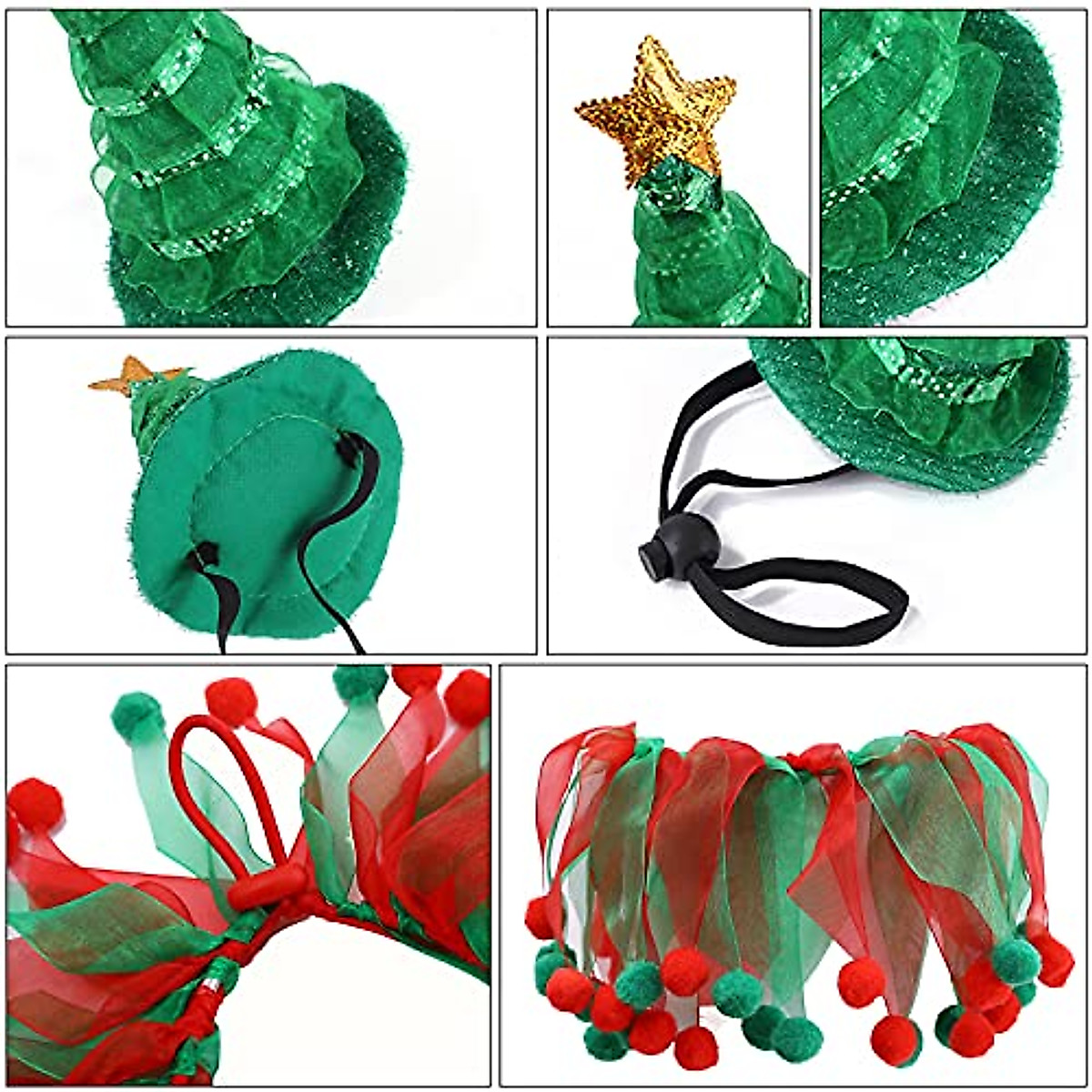 Christmas Dog Collar Hat Cat Costume 1 PCS Red Green Collar with 1 PCS Green Santa Hat Xmas Tree Headdress for Christmas Pet Decoration Holiday Dress