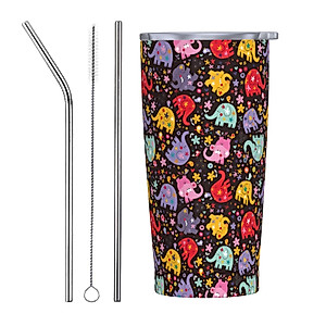 Yaxongx 20oz Tumbler Cute Bird Elephant Double Wall Vacuum Insulated Coffee Mug with Lid and Metal Straw Brush Reusable Stainless Steel Water Bottle Travel Cup Gifts for Car Ice Drinks Hot Beverage