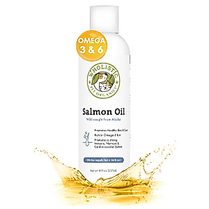 Wholistic Pet Organics Salmon Oil: Deep Sea Wild Alaskan Salmon Oil for Dogs and Cats - Natural Omega 3 Dog Fish Oil Supplement with EPA and DHA for Skin, Coat, Heart and Nervous System Health