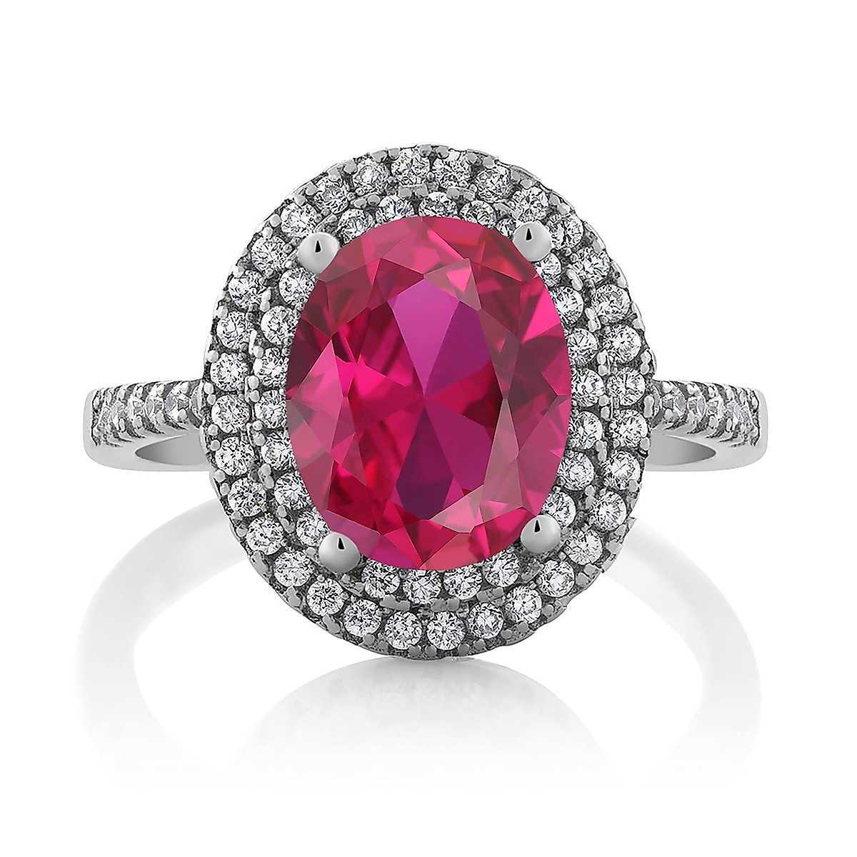 Gem Stone King 3.30 Cttw Red Created Ruby Ring For Women In 925 Sterling Silver | Oval 9X7MM | Available In Size 5, 6, 7, 8, 9