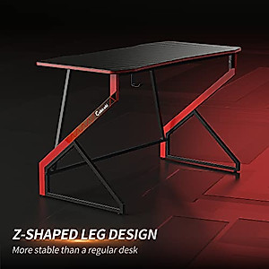 CubiCubi Simple Gaming Desk Z Shaped 40 inch Gamer Workstation, Home Computer Carbon Fiber Surface Gaming Desk PC Table with Headphone Hook