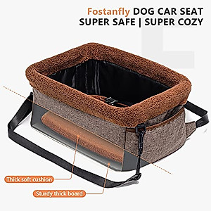 Fostanfly Dog Car Seat for Small Dogs, Upgraded Dog Booster Seat with Metal Frame, Washable Pet Car Seat with Thick Cushion Safety Leash and Storage Pockets