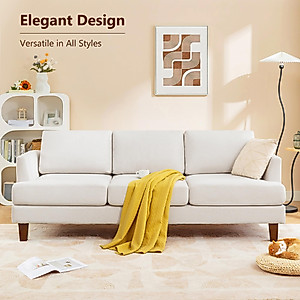 Busaurus 3 Seater Sofa Couch with Deep Seats, 89" Mid Century Modern Upholstered Sofa with Armrests, Comfy Couches for Living Room, Bedroom, Apartment and Office (Beige)