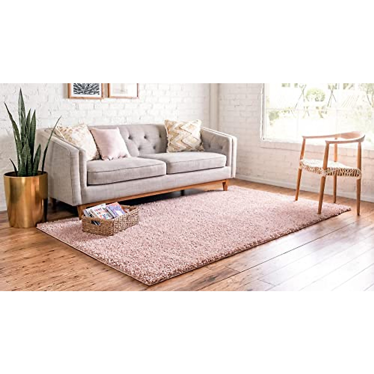 Unique Loom Davos Shag Collection Modern Luxuriously Soft & Cozy Shag Area Rug (5' 0 x 8' 0 Rectangular, Dusty Rose)
