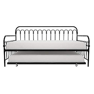 Novogratz Bright Pop Twin Metal Daybed and Trundle, Stylish & Multifunctional, Built-in Casters, Black