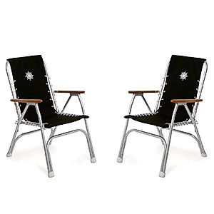 FORMA MARINE Boat Chairs High Back Black Deck Folding Marine Aluminum Teak Furniture Set of 2 M150BL