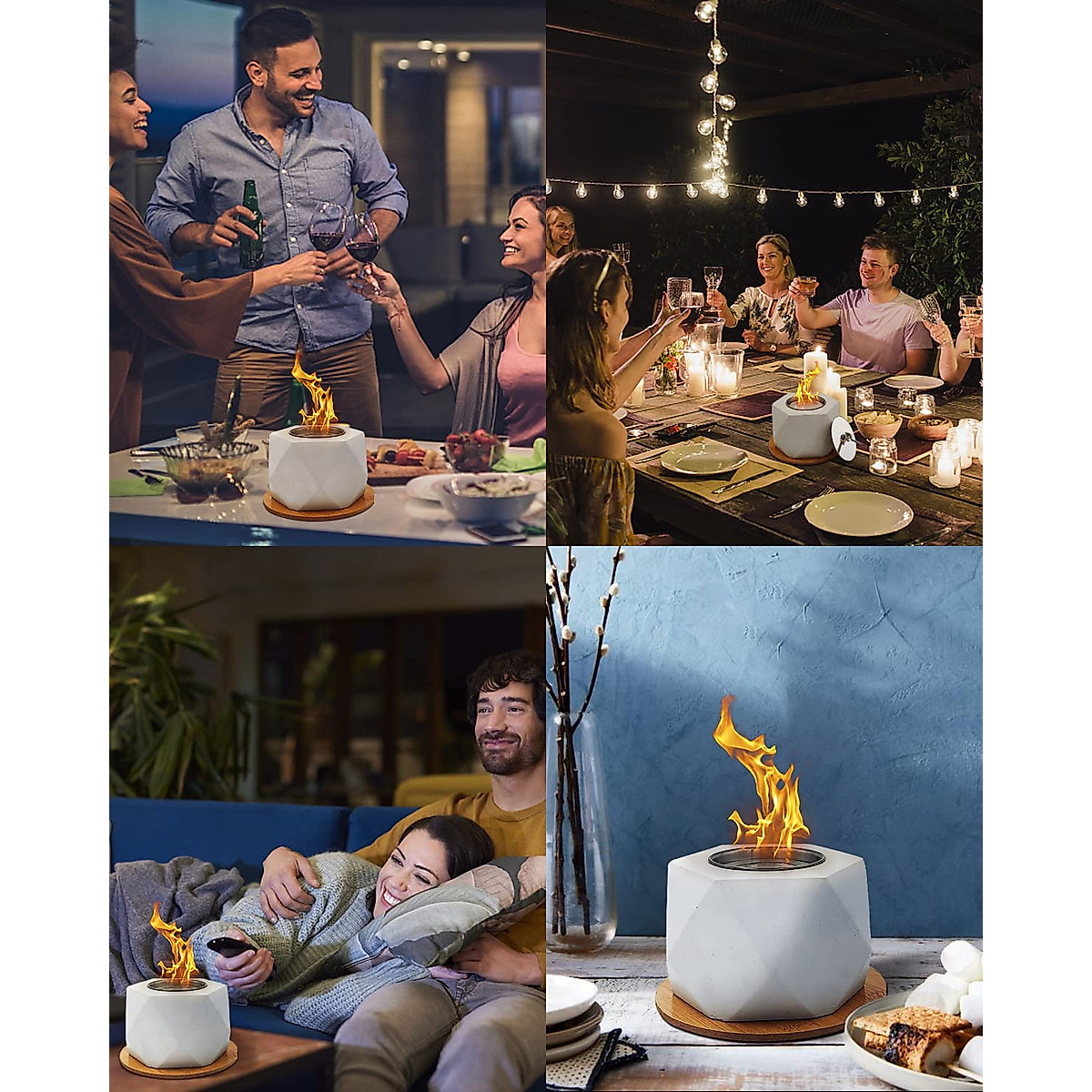 TOLOYE Tabletop Fire Pit, Portable Table Top Fire Pit Bowl Cement Alcohol Tabletop Fireplace for Indoor Outdoor S'Mores Maker Mini Fire Pit Smokeless Rubbing Burner Fire Bowl Gray