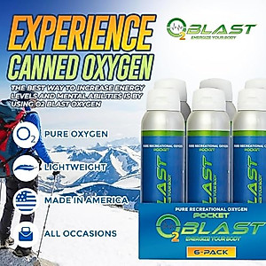 O2 Blast - Pure Oxygen Supplement, Quick Recovery for Exercise and Focus, Sanitary flip top Cap (4 Liter Oxygen Canisters - 6 Pack - Natural)