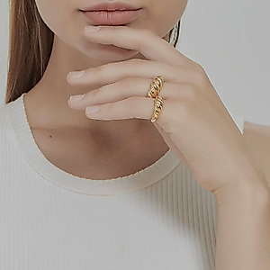 Shapes Studio 18K Gold Plated Gold Dome Croissant Band Ring, Stackable Ring, Signet Ring, Women Jewelry Minimalist Chic Style (Small, 7)
