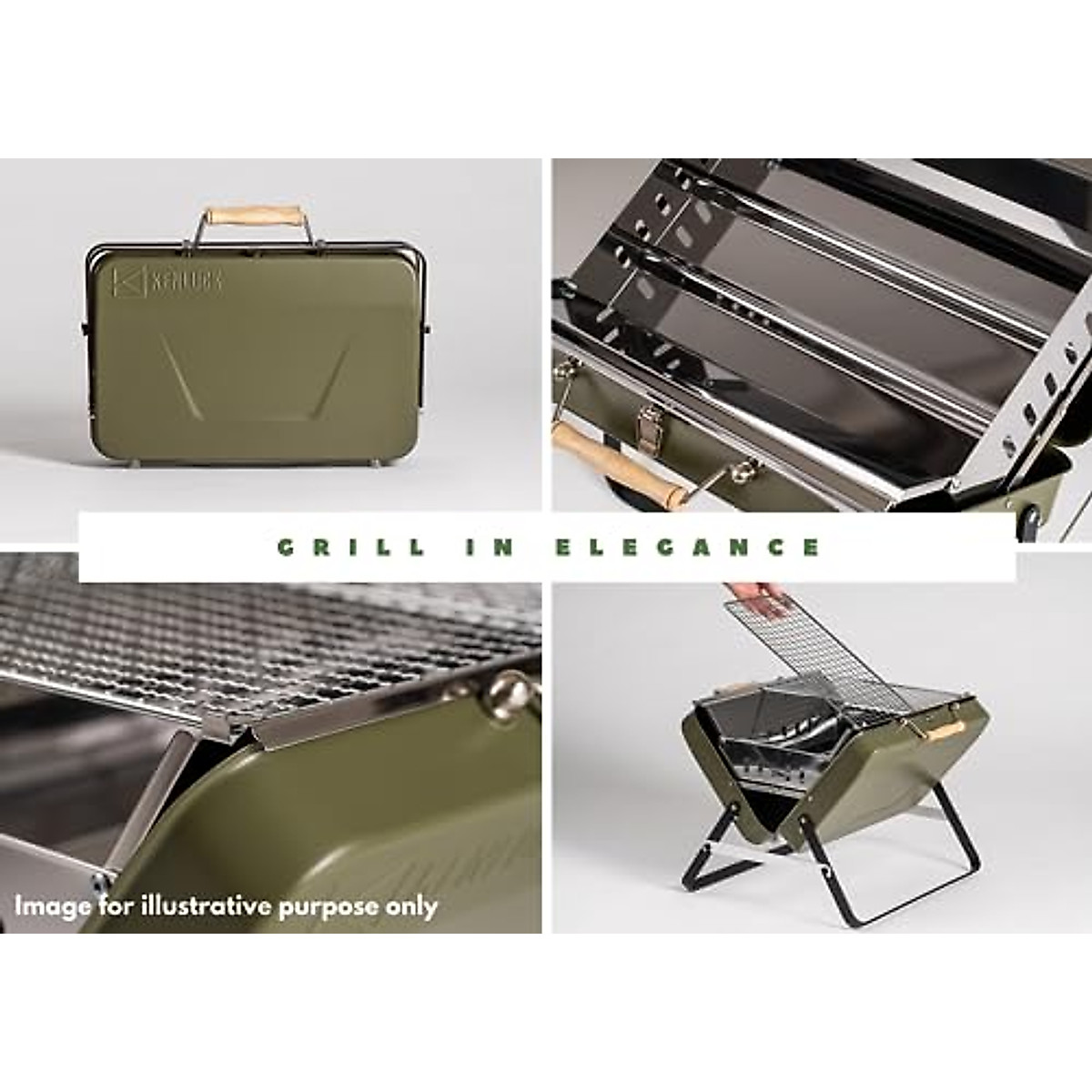 KENLUCK Charcoal Grill. Portable Stainless Steel BBQ Grill, Collapsible Barbecue Grill for Small Patio and Backyard, Foldable Outdoor Accessories (Celebration Grill (X-Large), Sandy Gloss Black)