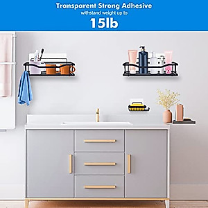 BBFISH Stainless Steel Shower Caddy 3-Pack with Adhesive Shelves, Soap Holder, 4 Hooks, No Drilling Required - Bathroom Organizer for More Space Inside Shower