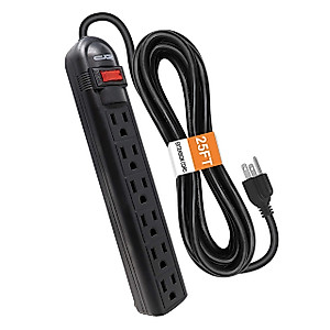 Digital Energy 6-Outlet Surge Protector Power Strip with 25-Ft Long Extension Cord, Black, ETL Listed/UL Standard