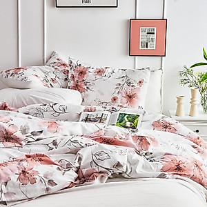 DESIHOM Pink Floral Duvet Cover King Size Cute Coquette Flower Duvet Covers Set 3 Pieces for Kids with Zipper Closure, Aesthetic Breathable King Comforter Quilt Cover Microfiber Bedding Set