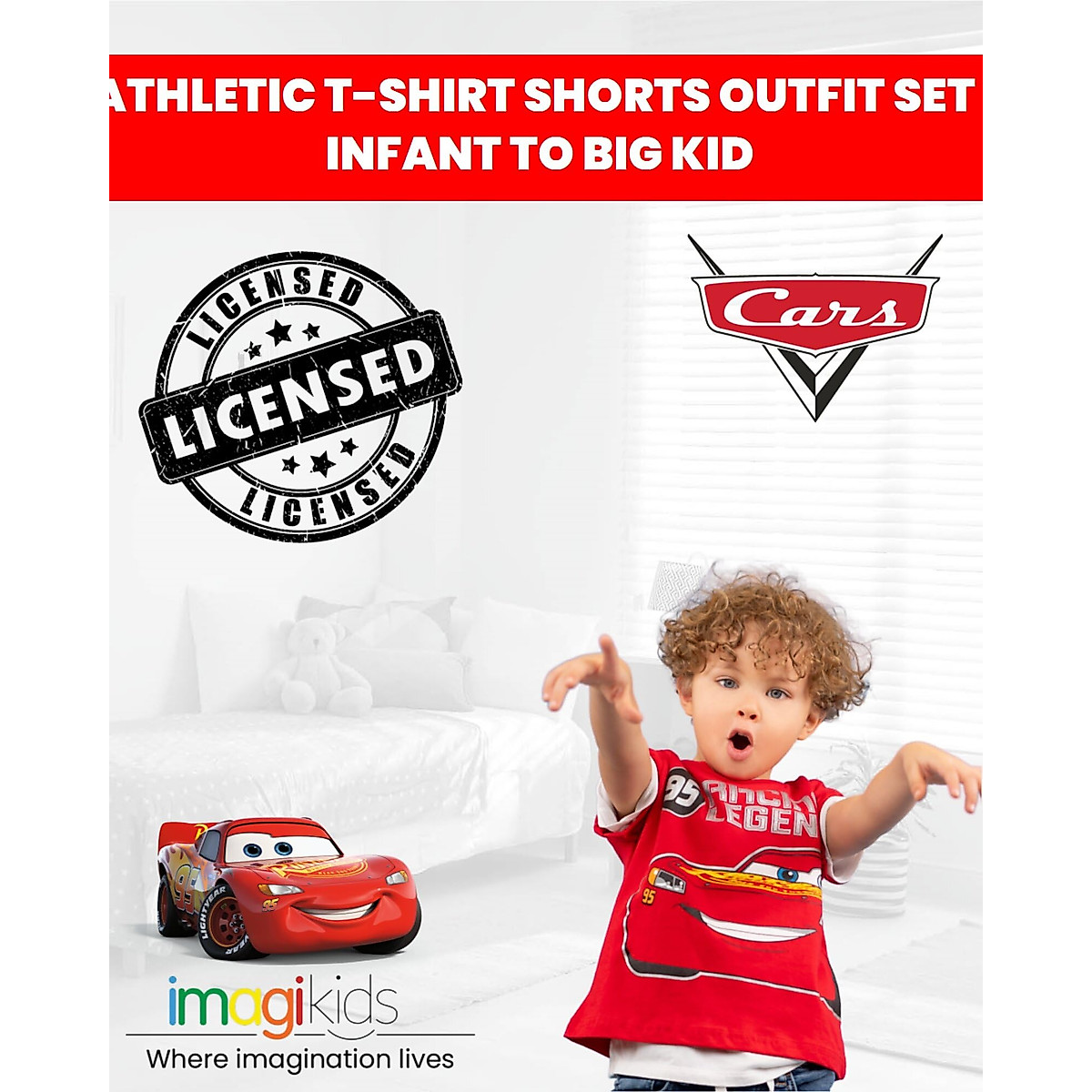 Disney Pixar Cars Lightning McQueen Little Boys T-Shirt Mesh Shorts Set Black/Red 6