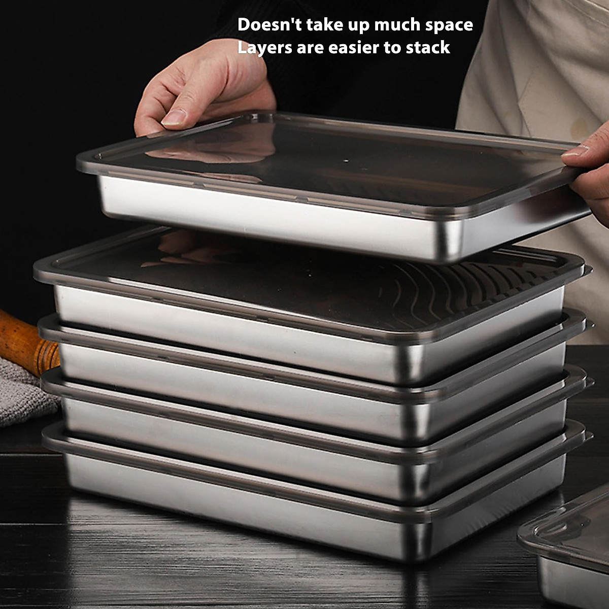 Dumpling Storage Box, Stainless Steel Dumpling Organizer Food Storage Containers Stainless Steel Food Tray with Lid, Dumpling Freezer Organizer for Kitchen and Fridge