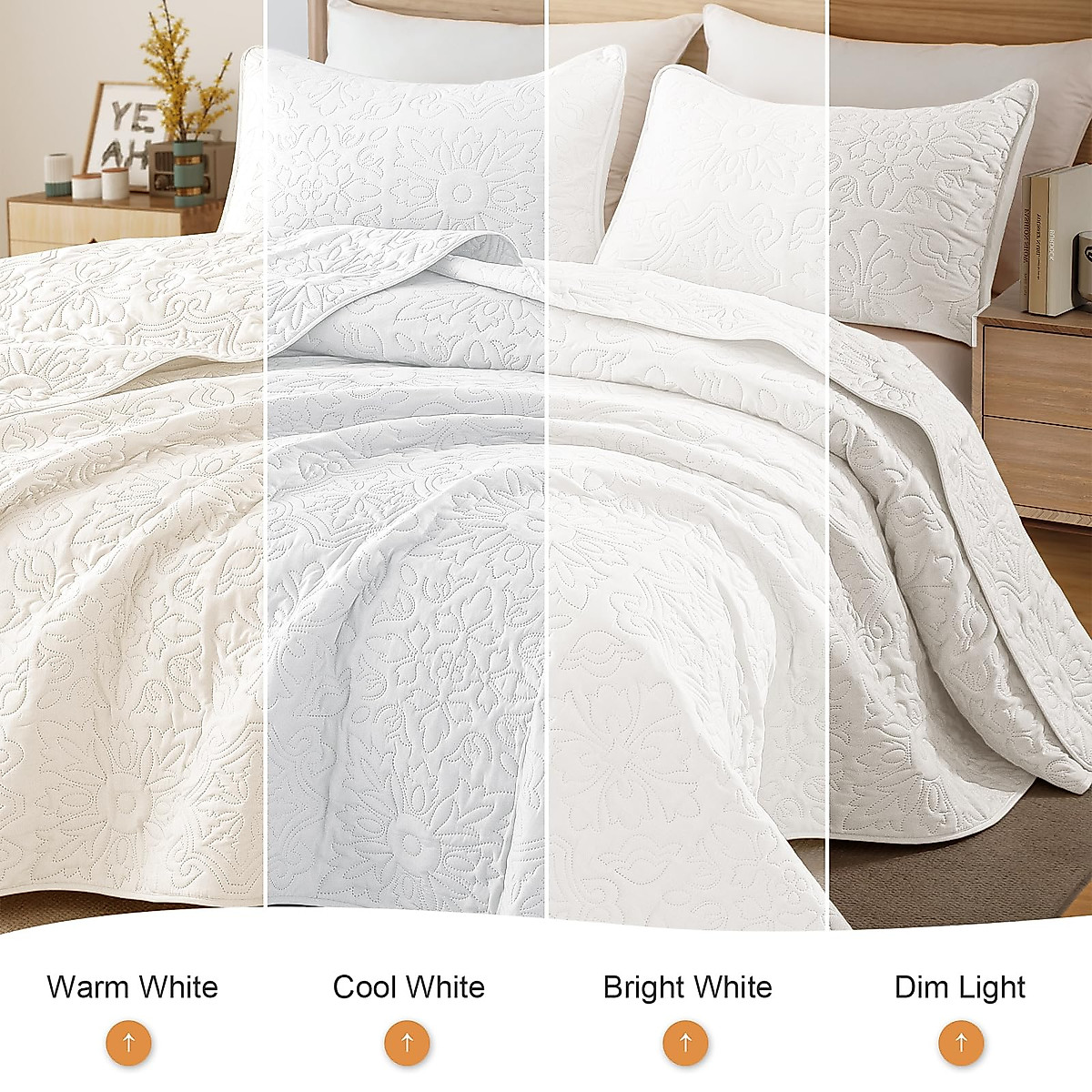 Whale Flotilla 3 Piece Queen Size Quilt Set, Soft Reversible Embossed Queen Quilts Bedding Set, Lightweight Bedspreads Coverlets with Boho Pattern for All Seasons, White