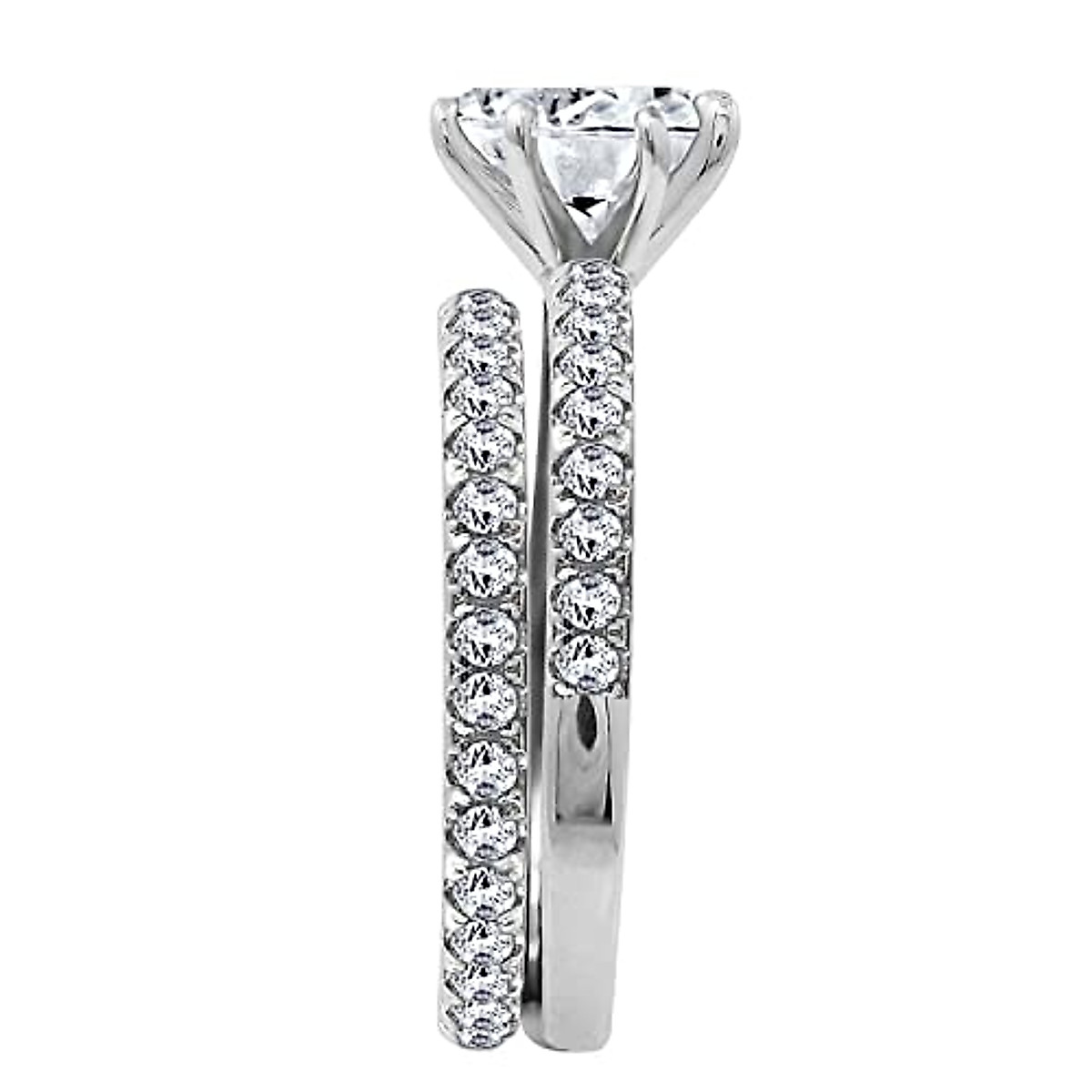 Amazon Essentials Platinum-Plated Sterling Silver Round Ring Set made with Infinite Elements Cubic Zirconia (1 Carat Center Stone), Size 9 (previously Amazon Collection)