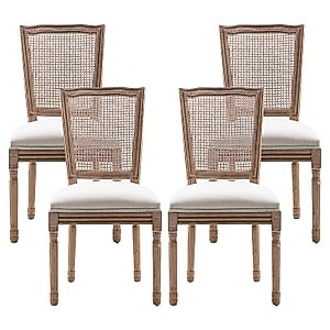 Nrizc Farmhouse Dining Room Chairs Set of 4, French Dining Chairs with Square Rattan Back, Solid Wood Legs, French Bistro Chairs for Dining Room/Living Room/Kitchen/Restaurant