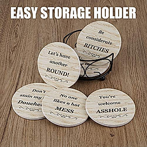 Coasters for Drinks, Funny Drink Coasters Absorbent with Holder 6 Pcs Absorbing Stone Funny Coaster Gift Set Housewarming Gift New Home Apartment Kitchen House Decor Gift for Women Men