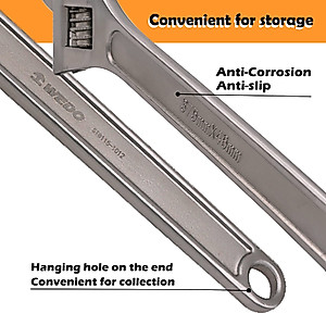 WEDO 5Pcs Stainless Steel Adjustable Wrench Set, Adjustable Spanner, Precision Milled Jaws for Max Gripping Power, Anti-Corrosion, DIN Standard, Die-forged, Rust-Proof(Length 4”,6”,8”,10”,12”)